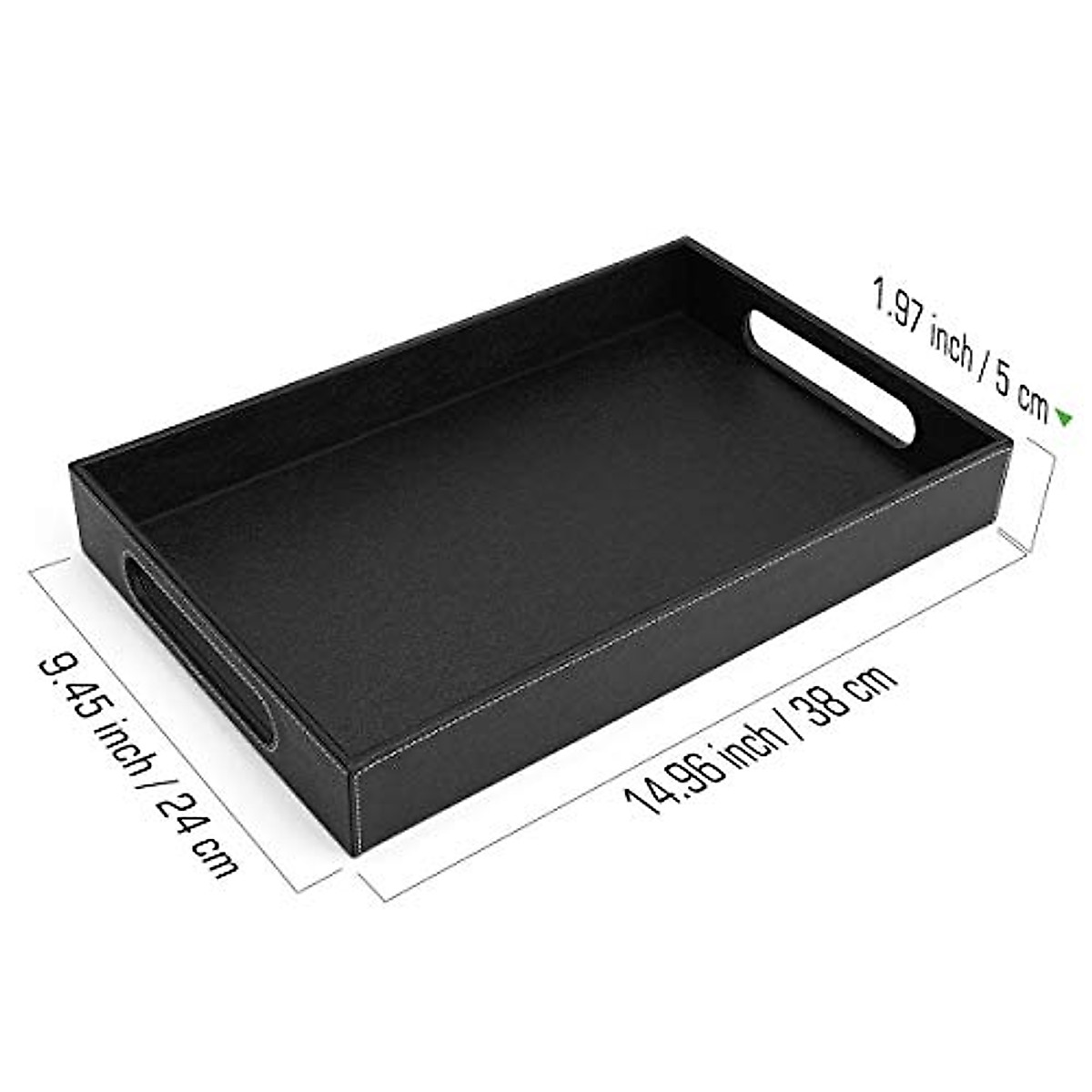 Luxspire Valet Tray with Handles, 15"Large PU Decorative Ottoman Serving Tray, Coffee Table Tray, Catchall Tray Countertop Storage, Mens Vanity Tray for Jewelry Key Cologne Nightstand Organizer, Black