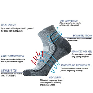 SOLAX 72% Men's Merino Wool Hiking Socks Outdoor Trail Trekking Cushioned Breathable Quarter Socks 3 Pack