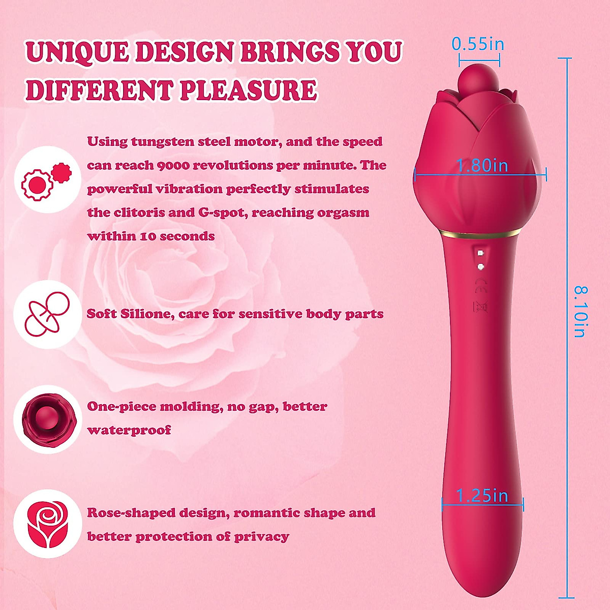 Upgraded Rose Toys Clitoral Licking G Spot Vibrators for Women Clit Nipple Dildo Vibrators Clitoris Stimulator with 5 Licker Patterns & 10 Strong Vibration Adult Sex Toys for Women Couples