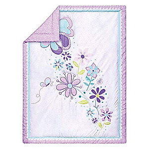 Sammy & Lou Butterfly Meadow 4-Piece Baby Nursery Crib Bedding Set for Girls, Includes Quilt, Fitted Crib Sheet, Crib Skirt, and Plush Toy