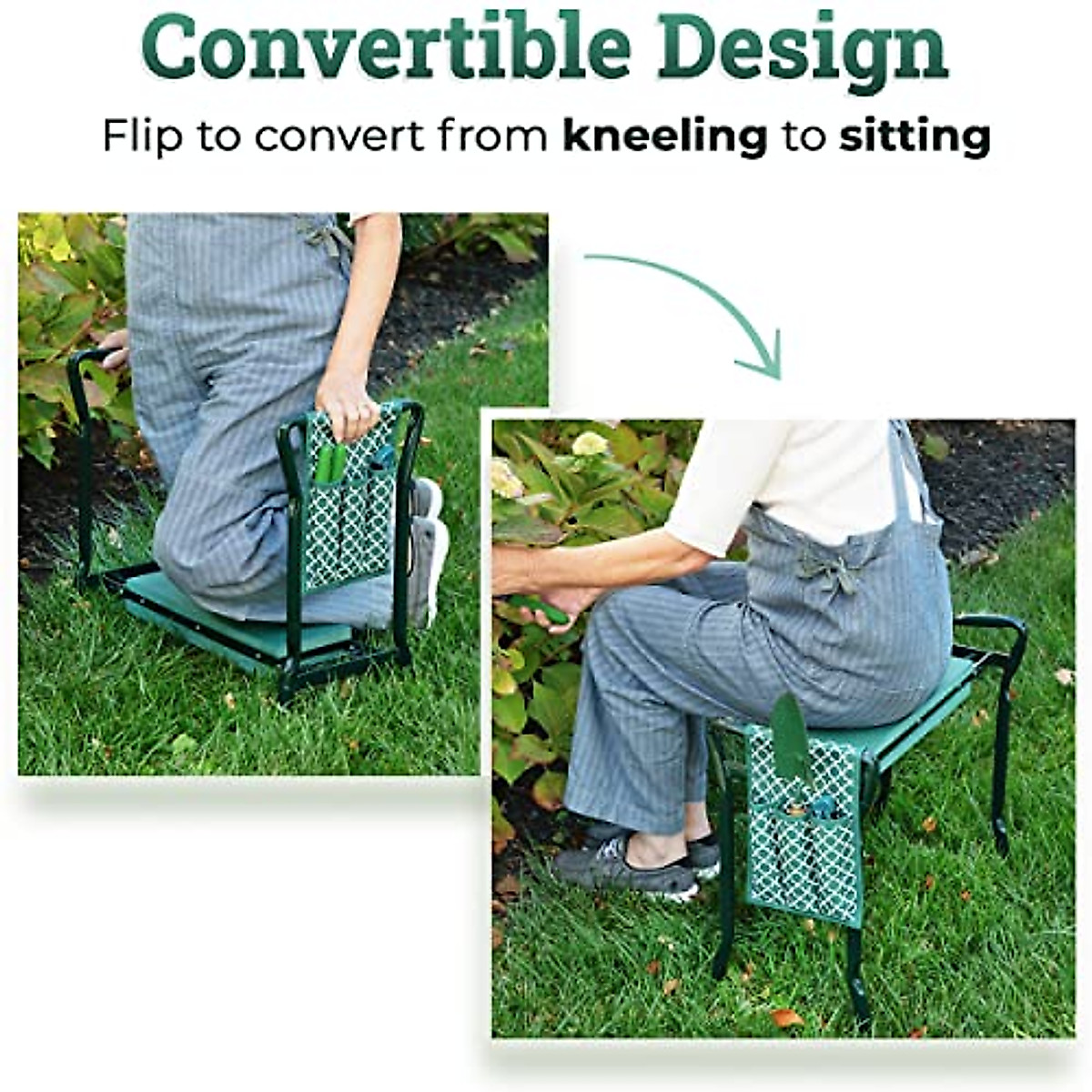 Garden Kneeler And Stool - Foldable Garden Seat For Storage - EVA Foam - Heavy Duty and Lightweight Gardening Yard Tools - Great for Gardening Gifts for Women - Bench Comes With Tool Pouch and Gloves