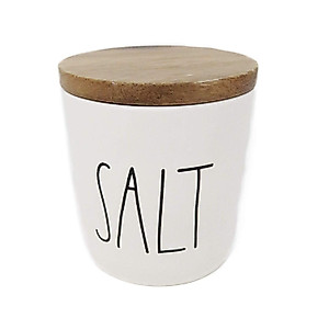 Rae Dunn SALT & PEPPER Cellars with Wood Lids - Ceramic with Large Lettering