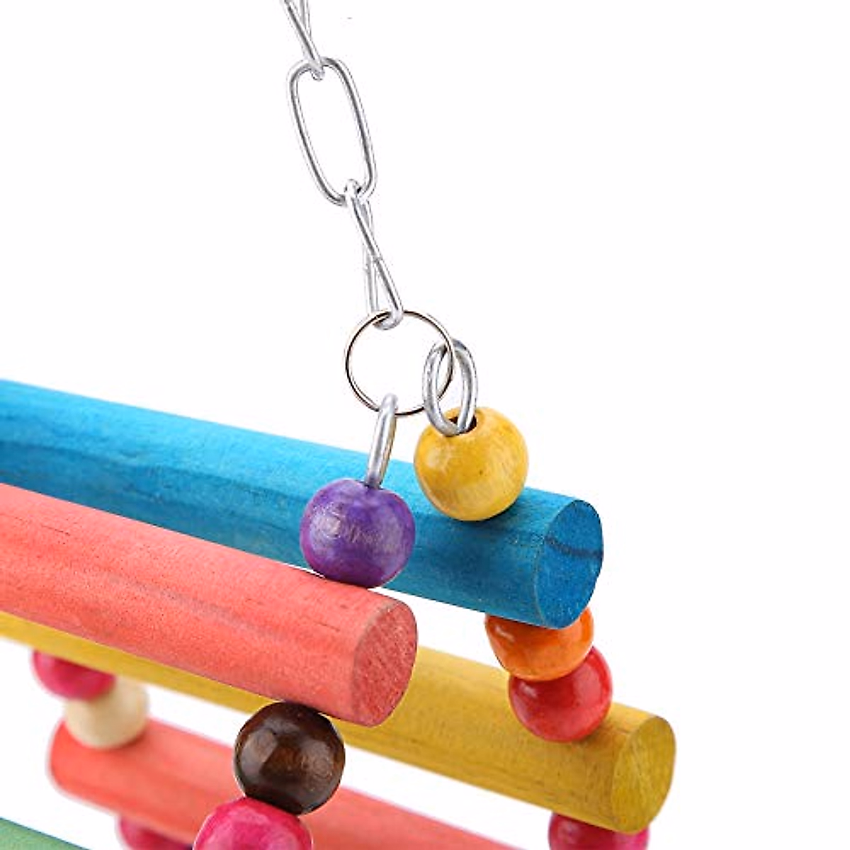 Parrot Swing Toys, Triangle Climbing Ladders Hanging Bell Toy Colorful Wood Beads Bird Perch for Parakeet Cockatiel Macaw African Grey Cockatoo Lovebird Finch