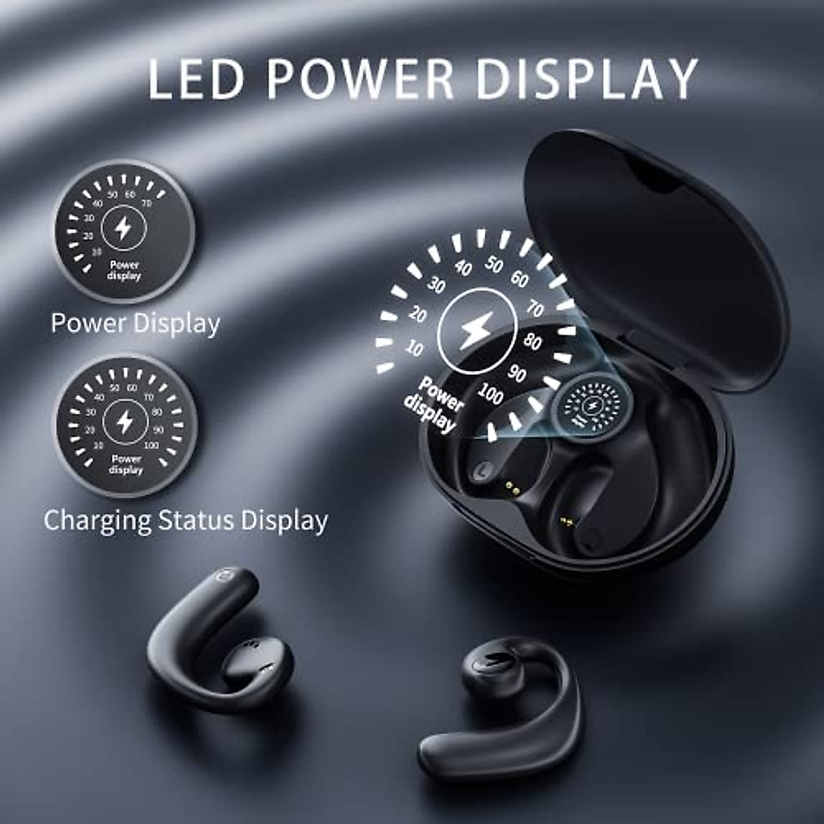 GPED Open Ear Headphone Wireless Air Bone Conduction Earbuds with Microphones, Bluetooth 5.3 Earbuds LED Power Display HiFi Stereo Sound Headphones for Sport, Workouts, Running