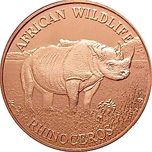 Jig Pro Shop African Wildlife Series 1 oz .999 Pure Copper Round/Challenge Coin (Rhinoceros)