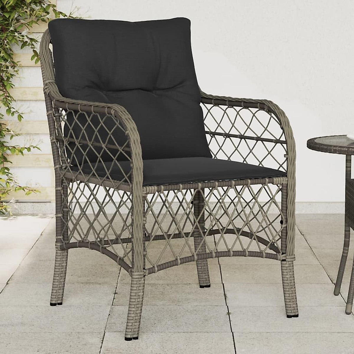 vidaXL Patio Chairs with Cushions - Gray Poly Rattan Outdoor Garden Furniture, Comfortable Seating with Washable Cushion Covers, 23" x 26.4" x 33.9"