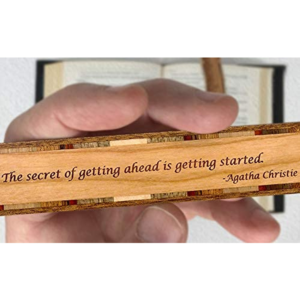 Agatha Christie Getting Ahead Quote On Handmade Wooden Bookmark - Also Available with Personalization - Made in USA