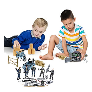 Liberty Imports Police Patrol Special Forces Action Figures Soldiers Vehicles & Accessories - Military Toy Combat Mega Playset in Storage Bucket (75 Pieces)