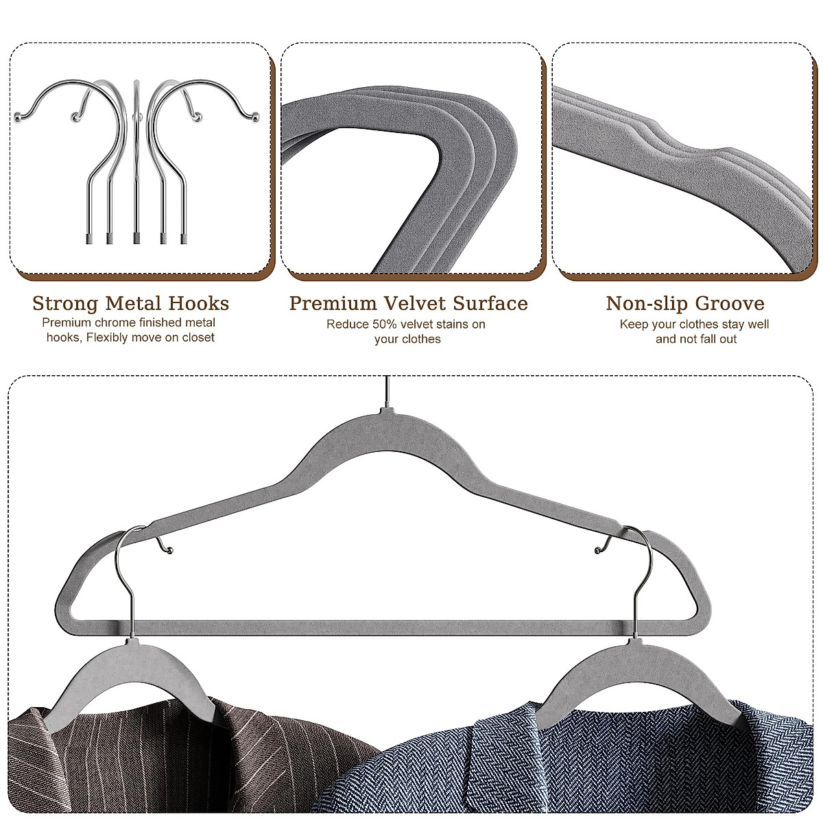 GETORO Velvet Hangers 30 Pack, Non Slip Space Saving Clothes Hangers with Metal Hooks, Black Felt Hangers, Heavy Duty Flocked Hanger