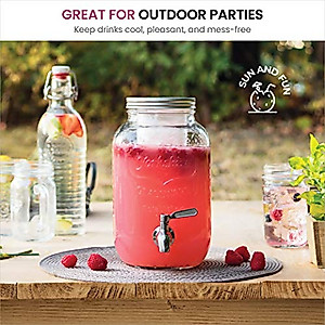 FineDine Glass Drink Dispenser for Fridge - 1 Gallon Water, Laundry Detergent or Beverage Dispenser for BBQ, Picnic, Pool Party and Social Events