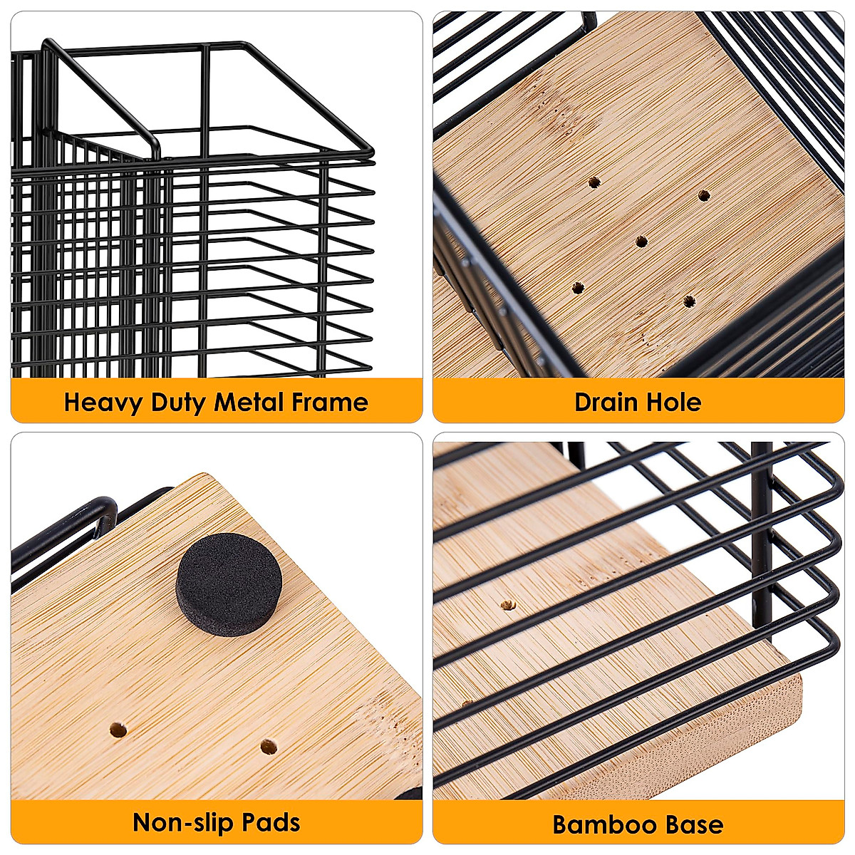 LOTEYIKE Large Kitchen Utensil Holder with 4 Compartments, Black Metal Kitchen Cooking Utensil Organizer for Farmhouse Cooking, Spatula Utensil Crock Caddy