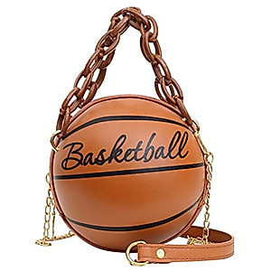Abaodam Pouch Basketball Shaped Handbag Women Round Crossbody Bag PU Basketball Purse Shoulder Bag Mini Tote Bag Messenger Bag Football Purse