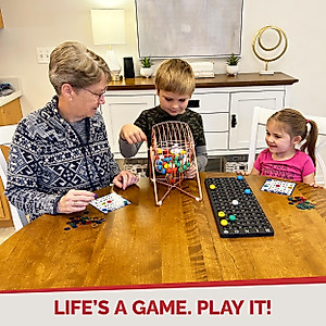 MR CHIPS 11" (Inch) Tall Professional Bingo Set with Steel Bingo Cage, Everlasting 7/8” Bingo Balls, 18 Bingo Cards and 300 Bingo Chips - Rose Gold Color