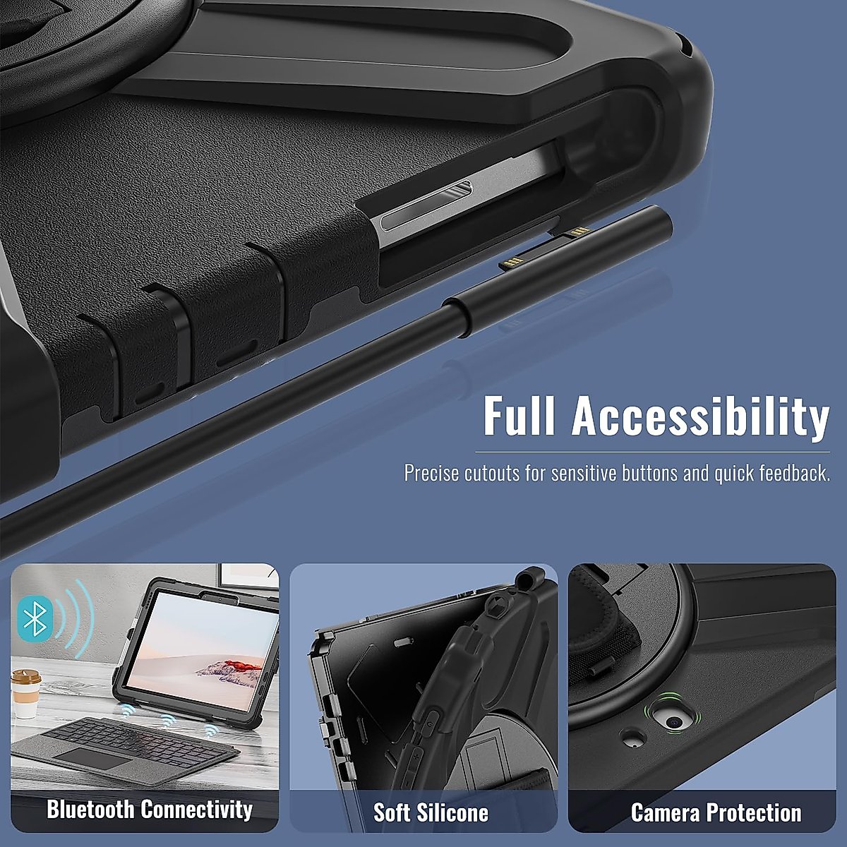DreamerX Microsoft Surface Go 4 10.5 Inch (2023)/ Surface Go 3 2021/ Surface Go 2 (2020)/ Surface Go Case 10" (2018) with Hand Strap Stand Carrying Shoulder Strap Kids Friendly Shockproof Cover, Black