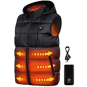 Foxelli Men's Heated Puffer Vest - Lightweight, USB Rechargeable Black Vest for Men, Men’s Winter Outerwear Vest with Battery