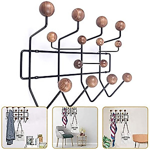 AngelcityCC Practical Coat Rack Wall Hanger Coat Rack Solid Walnut Wooden Balls Wood Modern Wall Mounted Coat Hooks with Painted Solid Wooden Balls Classic Coat Rack