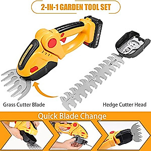 24V Cordless Grass Shear & Hedge Trimmer, 2 in 1 Electric Mini Hedge Trimmer, Handheld Grass Cutter Clippers Power Hedge Trimmers with 1500mAh Rechargeable Battery & Charger for Gardening