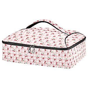 Kcldeci Insulated Thermal Food Carrier Insulated Casserole Carrier for Hot or Cold Food,Cherries and Strawberries Insulated Tote Bag for Potluck Cookouts Parties Picnic,Lasagna Lugger