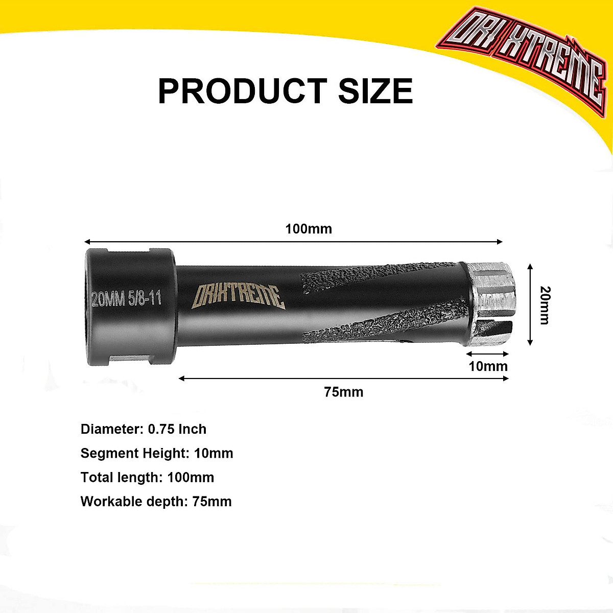 ORIXTREME Diamond Core Drill Bits 4/5 Inch GraniteHole Saw for Dry Drilling Concrete Marble Granite Stone with 5/8-11 Thread 20mm