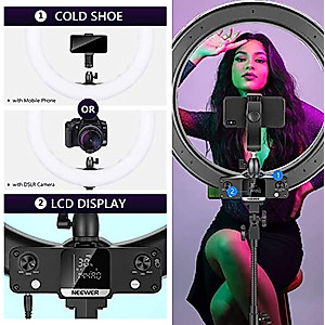 Neewer 18-inch RGB Ring Light with APP Control, Dimmable Bi-Color 3200K-5600K CRI 97+ LED Ring Light with Stand, 0-360 Full Color, 9 Scenes Effect for Selfie/Makeup/Party/Vlog/YouTube/Photography