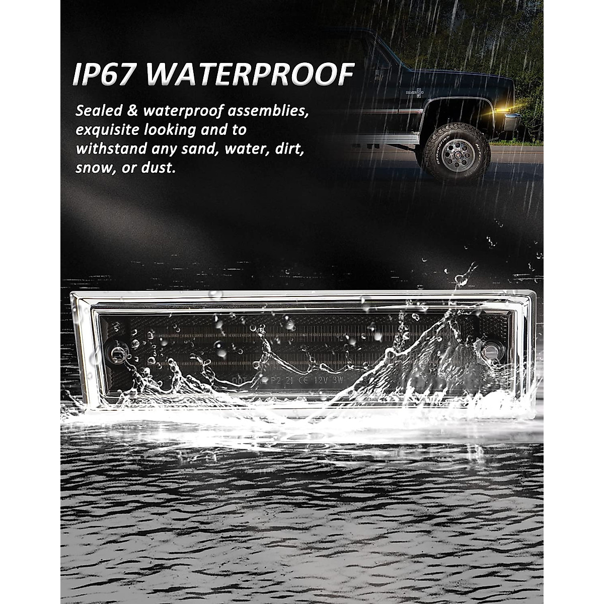 Bestview LED Side Marker Lights Compatible with 1981-1991 Chevy C10 C20 C30 GMC C1500 C2500 Suburban Blazer Jimmy, Driver & Passenger Side, Smoked Lens