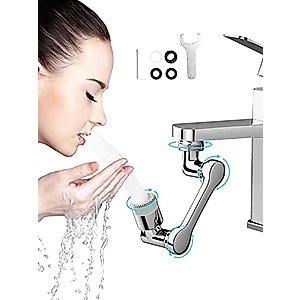 Faucet Extender, 1080 Degree Swivel Faucet Aerator, Large-Angle Rotating Splash Filter Faucet with 2 Water Outlet Modes, Bathroom Rotatable Multifunctional Extension Faucet for Washing Eye/Hair/Face