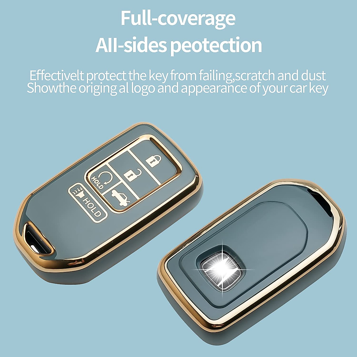 Bqepe for Honda Key Fob Cover Keychain Fit for,Accord Civic CRV Pilot Odyssey Passport Smart Remote Key,Smart Key Shell Case (Blue)