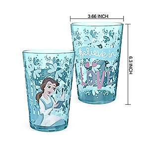 Zak Designs 14.5oz Disney Princess Nesting Tumbler Set Includes Durable Plastic Cups, Fun Drinkware is Perfect for Kids, 4pk ( Belle & Jasmine & Ariel), PYRP-0731