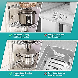 4 Tier Corner Wire Shelving Unit, Adjustable Wire Rack Shelving, Metal Wire Storage Shelves for Kitchen, Pantry, Laundry, Bathroom, Closet (11.8" D x 11.8" W x 35.4" H, Silver)