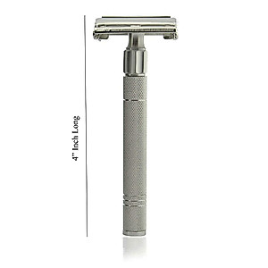 Krisp Beauty Long Handled Double Edge Safety Razor, Butterfly Open Men Women Shaving Razor with 5 Premium Double Edge Shave Blades