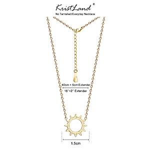 KristLand - 18k Gold Plated Dainty Layered Sun Necklace Pendant Short Cactus Choker Chain, Circle Layering Necklace,Star Handmade Gold Simple Necklace for Women A Sunshine Gold Color