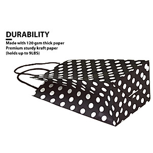 Dsquare 12ct Food Safe Premium Paper & Ink, Polka Dots Color Kraft Bag with Handle 8.5 x 5.25 in - Party Favor Gift Bags with Handle, Color Goody Bag, Environmentally Safe (Small, Black)
