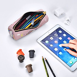 Unicorn Pencil Case Round Pink Zipper Pencil Pouch Rainbow Round Pen Bag for Women Girls