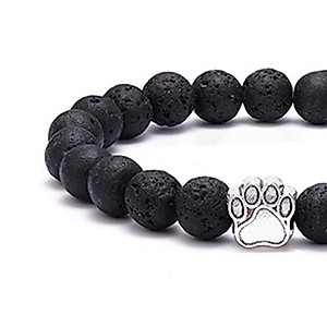Lava Rock Stone Beads Stretch Bracelet Dog Paw Charm Essential Oil Diffuser Pet Memorial Bracelet Bangle