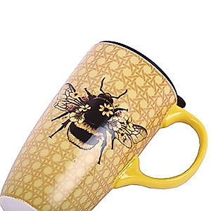 TZSSP Coffee Ceramic Mug Porcelain Latte Tea Cup With Lid 17oz. Bee
