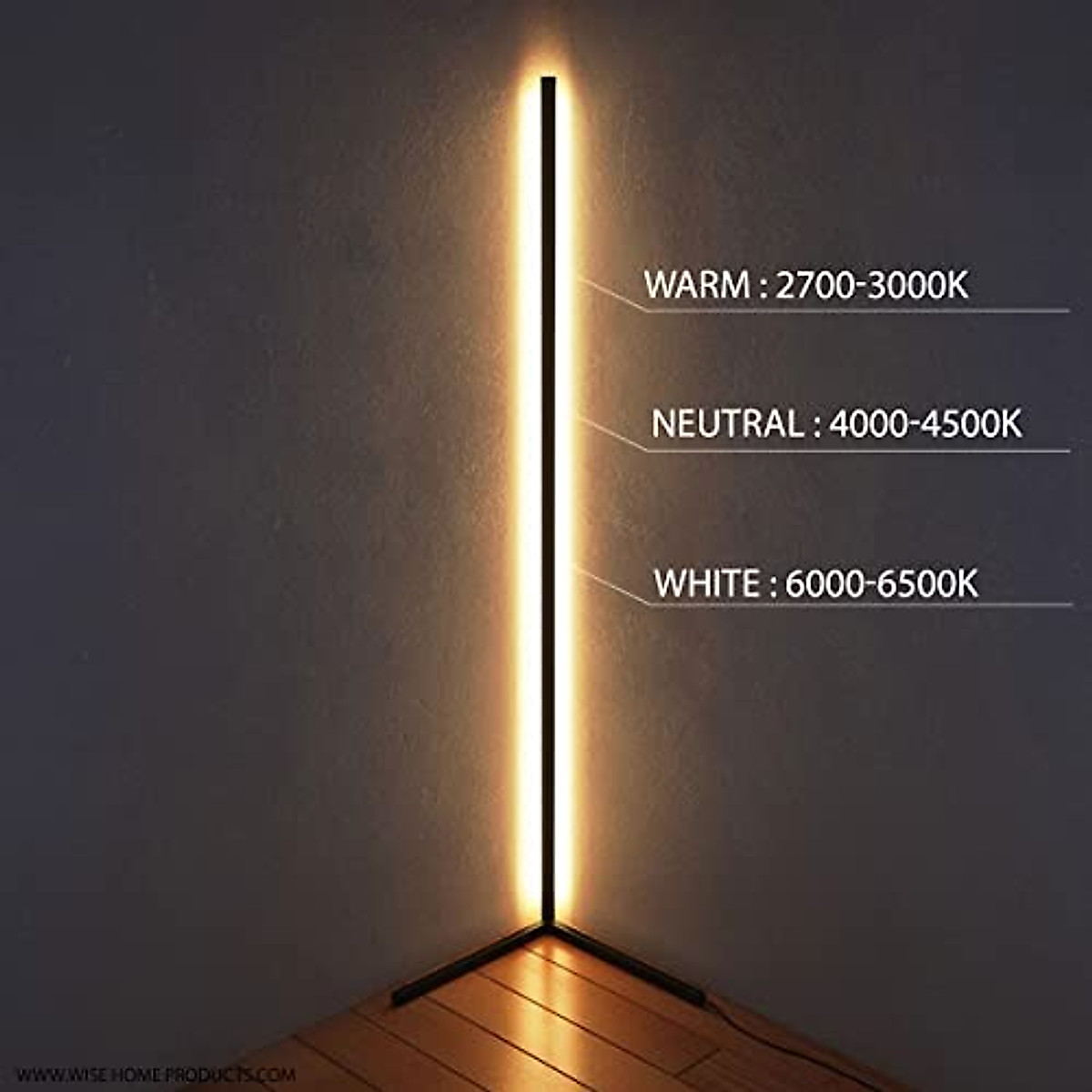 Wise Home Products Minimalist Linear LED Nordic Corner Floor Lamp - Dimmable Corner Light - Warm Bedroom Lamp