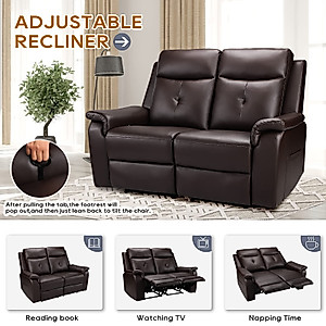B BAIJIAWEI PU Leather Reclining Sofa - Manual Double Recliner Loveseat with Massage & Heating - 2-Seater Home Theater Seating for Living Room, Reading Room, Bedroom (Brown)