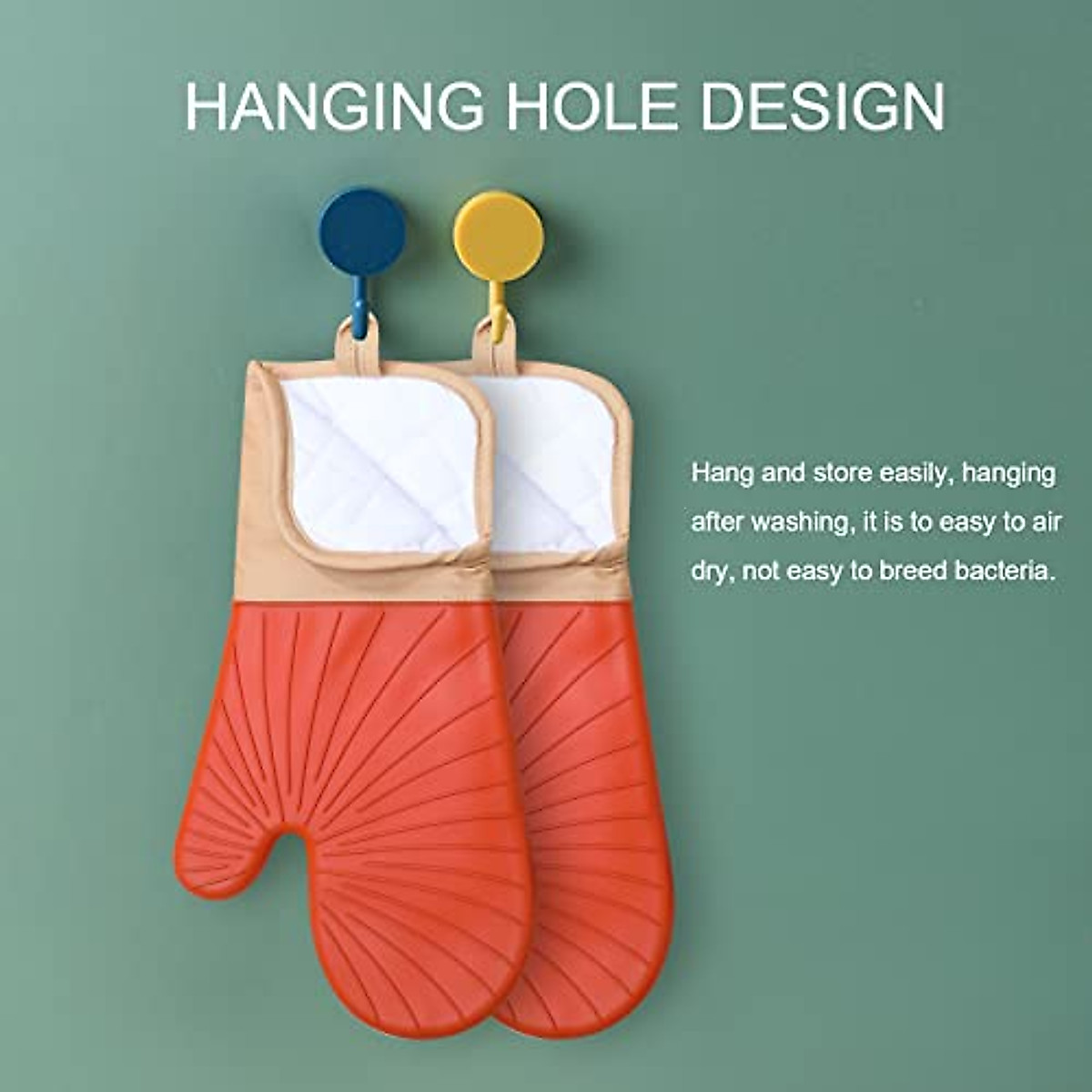 Silicone Oven Mitts with Quilted Liner and Non-Slip Grip, Extra Long Oven Mitts Heat Resistant, Kitchen Mitts Perfect for BBQ, Baking, Cooking and Grilling - 1 Pair 13.6 Inch Orange