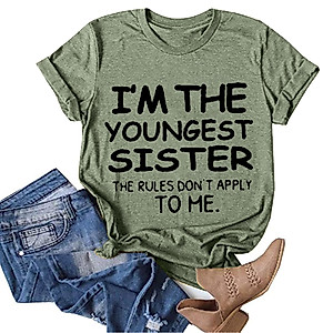 5 or Less Items,Casual V Neck Women Short Sleeve Print Letter Top Casual Women's Tshirt Women's T-Shirts Womens Long Sleeve (Green-C, M)