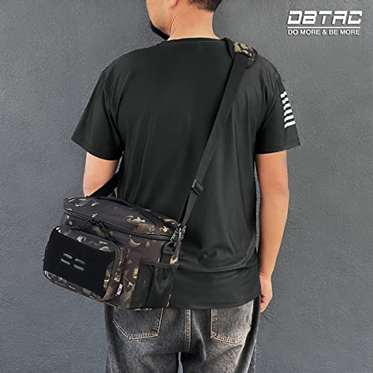 DBTAC Tactical Lunch Box, Large Insulated Lunch Bag Fits 12-Cans w/Water Bottle Pocket | Leakproof Lunch Cooler Tote for EDC Work Travel | Soft & Collapsible Easy-Clean Liner x2, Black Camo