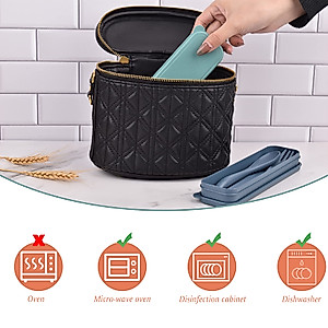 2 Sets Reusable Utensil Set with Case, Portable Camping Fork Knife Spoon Set, Wheat Straw Travel Utensils for Lunch Box, for School Work Lunch or Daily Use (Green, Blue)