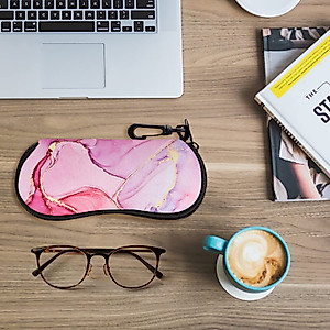 MoKo Sunglasses Soft Case Ultra Light Neoprene Zipper Eyeglass Case with Clip, Cloudy Pink