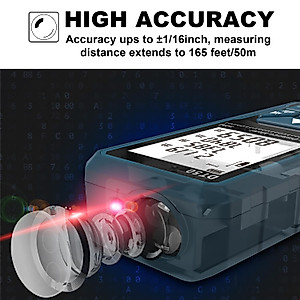 Laser Measure 165ft DT50 Laser Distance Meter 50M, Portable Handle Digital Measure Tool Range Finder, Larger Backlit LCD 4 Line Display IP54 Shockproof