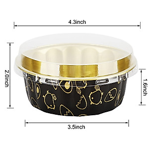 Beasea 8oz Disposable Cupcake Cups with Lids, 50 Pack Ramekins Foil Cupcake Cups Black Gold Aluminum Foil Cups Creme Brulee Muffin Cupcake Baking Cup Mini Pudding Cake Tins for Party Wedding Birthday