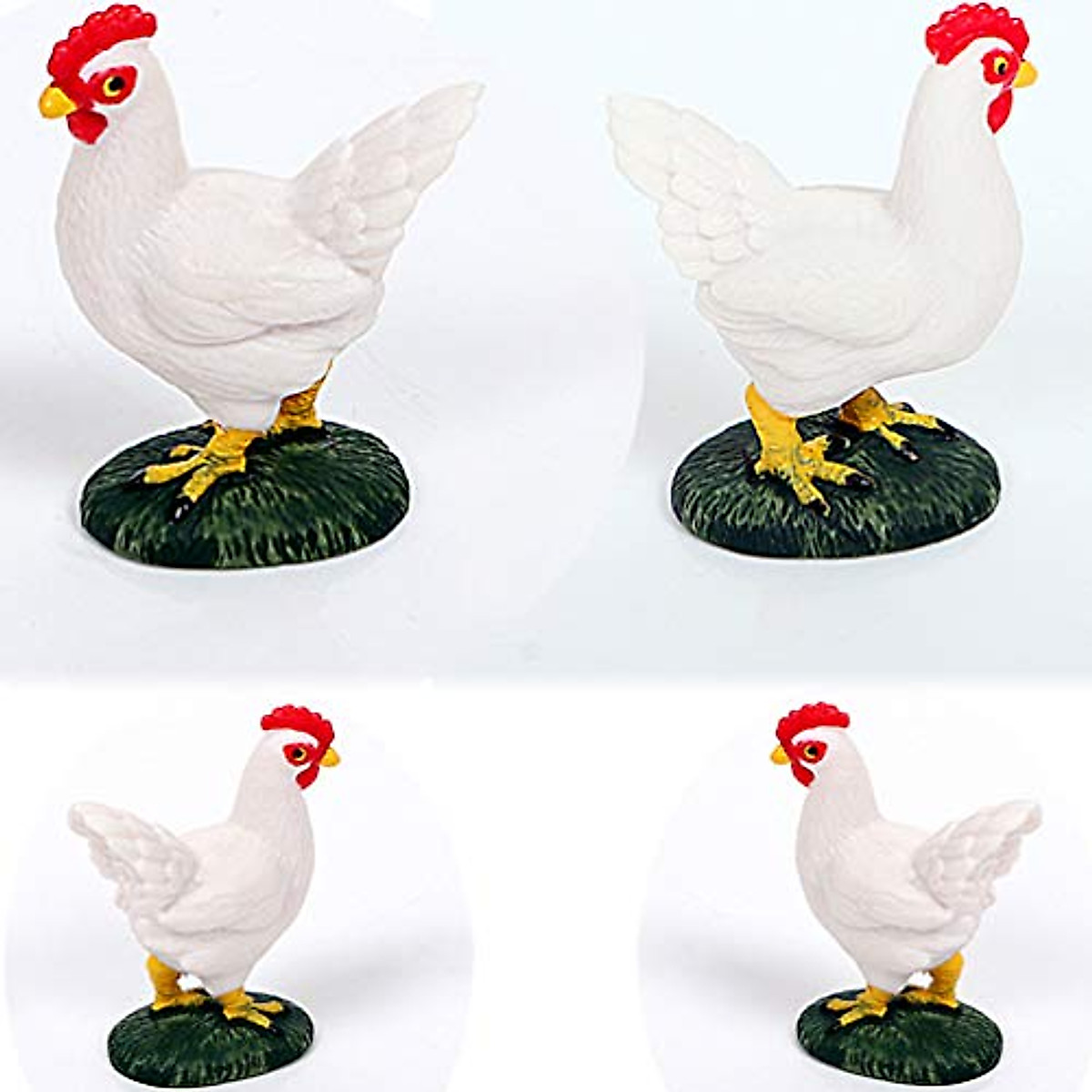 Amosfun 2pcs Miniature Chickens Rooster Figurines Cake Toppers Fairy Garden Decorations Ornaments Micro Landscape Bonsai Dollhouse Accessories (White Cock)