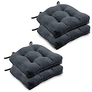 Wellsin Chair Cushions for Dining Chairs 4 Pack, 15.5" X 15.5" Kitchen Chair Cushions with Ties and Non-Slip Backing, Tufted Shredded Memory Foam Kitchen Chair Pads, Navy