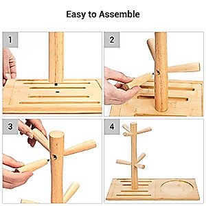 YOFRI Coffee Mug Holder Stand, Wood Mug Tree Holder, Drying Home Storage Rack, Multipurpose Display Stand, Countertop Coffee Cup Stand with 6 Hooks, Coffee Counter, Bar Accessory & Kitchen Organizer