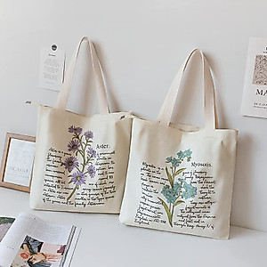 Floral Canvas Tote Bag Botanical Shopping Bag Aesthetic Flower Tote Bag Canvas Grocery Bag for Women Trendy Tote