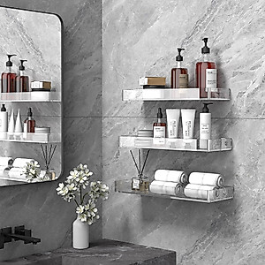 NiHome Clear Acrylic Floating Wall Shelves Set of 3 Sizes, 5mm Thickness Display Wall Shelves with Edge, Bathroom Wall Mounted Shelf Hanging Floating Bookshelves for Home Office Wall Decoration