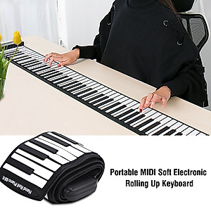 Roll Up Piano 88 Keyboard Aufrollbares Klavier Tasten,Electronic Keyboard Hand Rolling Up Piano Built in 1100mAh Li on Battery(Rolling Up Piano+Pedal+USB Cable+DC Power Cable+Storage Bag)